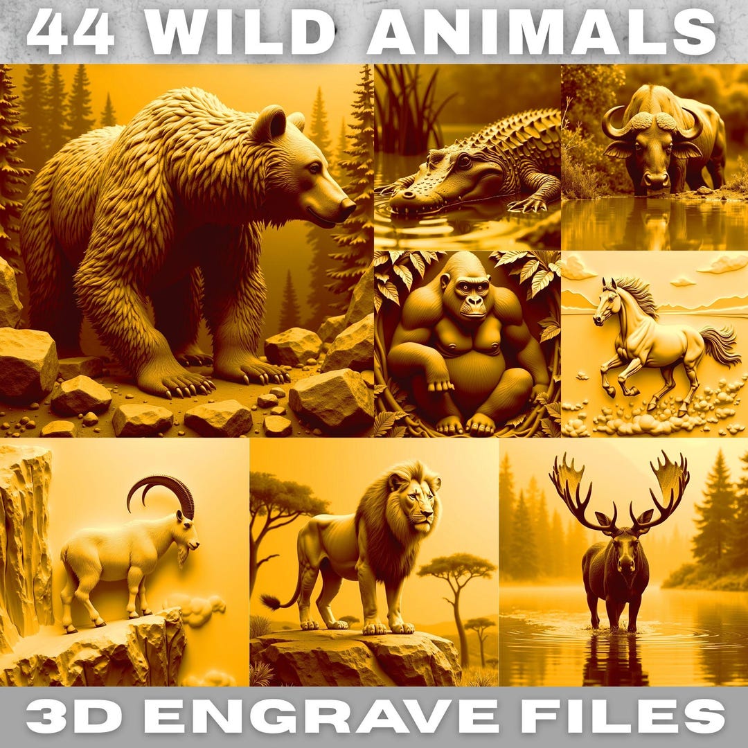 3D Engrave Grayscale Files Wild Animals Bas-relief Depth-map Sculpted ...