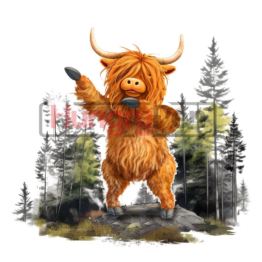 Highland Cow PNG Printable High Quality Sublimation Design Dabbing ...