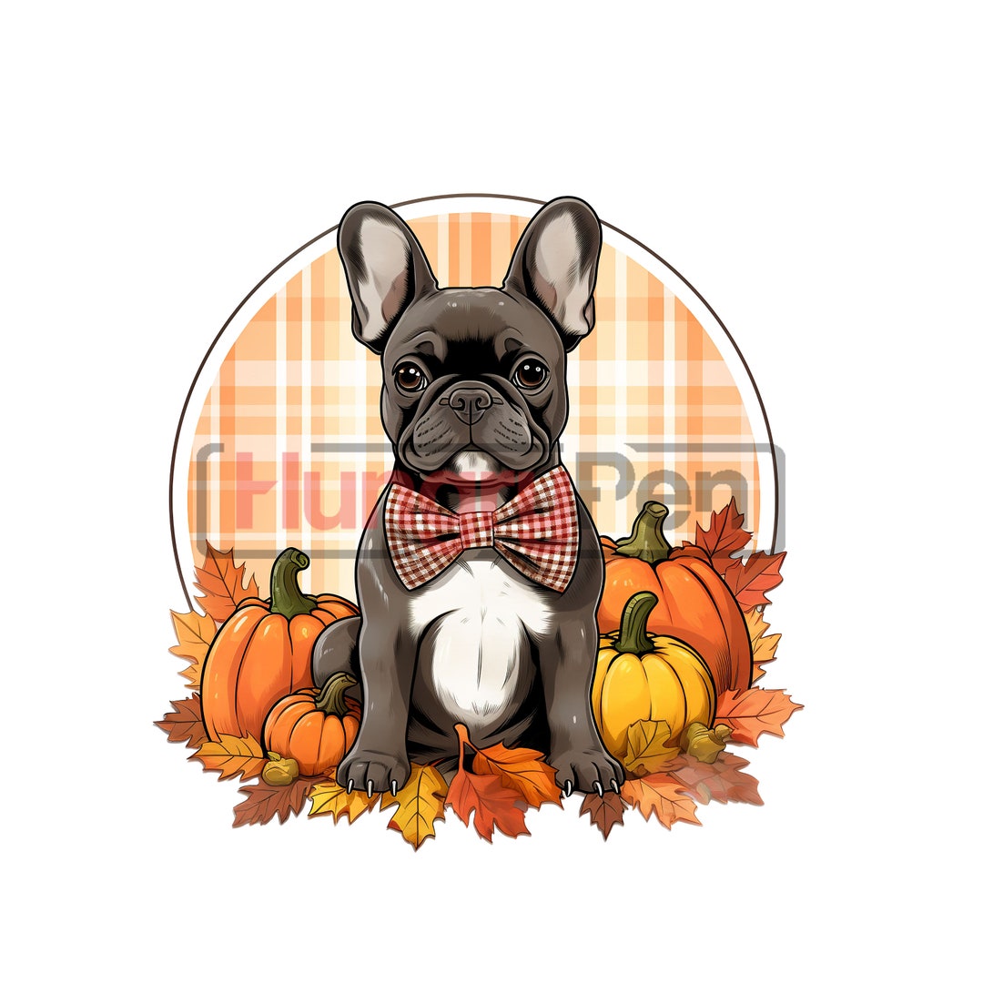Frenchie or French Bulldog Theme Cute Art Autumn Fall Season PNG ...