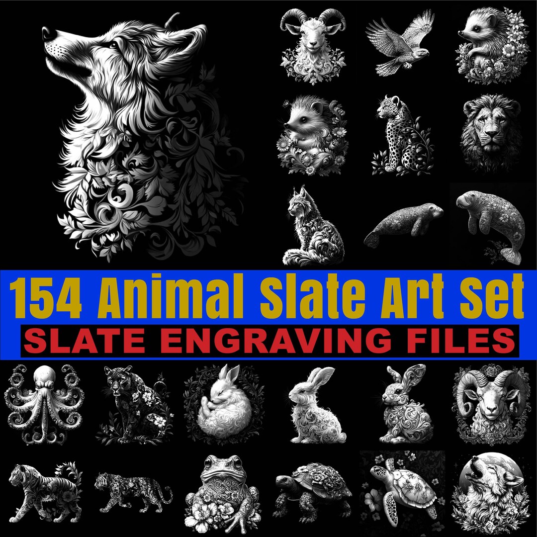 Slate Engraving Files Engraved Animal Slate Art Set Bundle Coaster ...