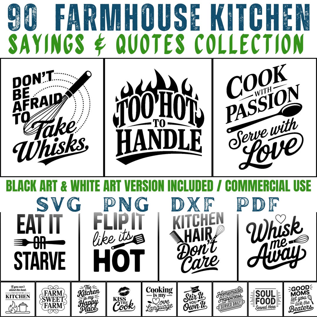 Svg Png Dxf Pdf Files Farmhouse Kitchen Sayings & Quotes Collection ...