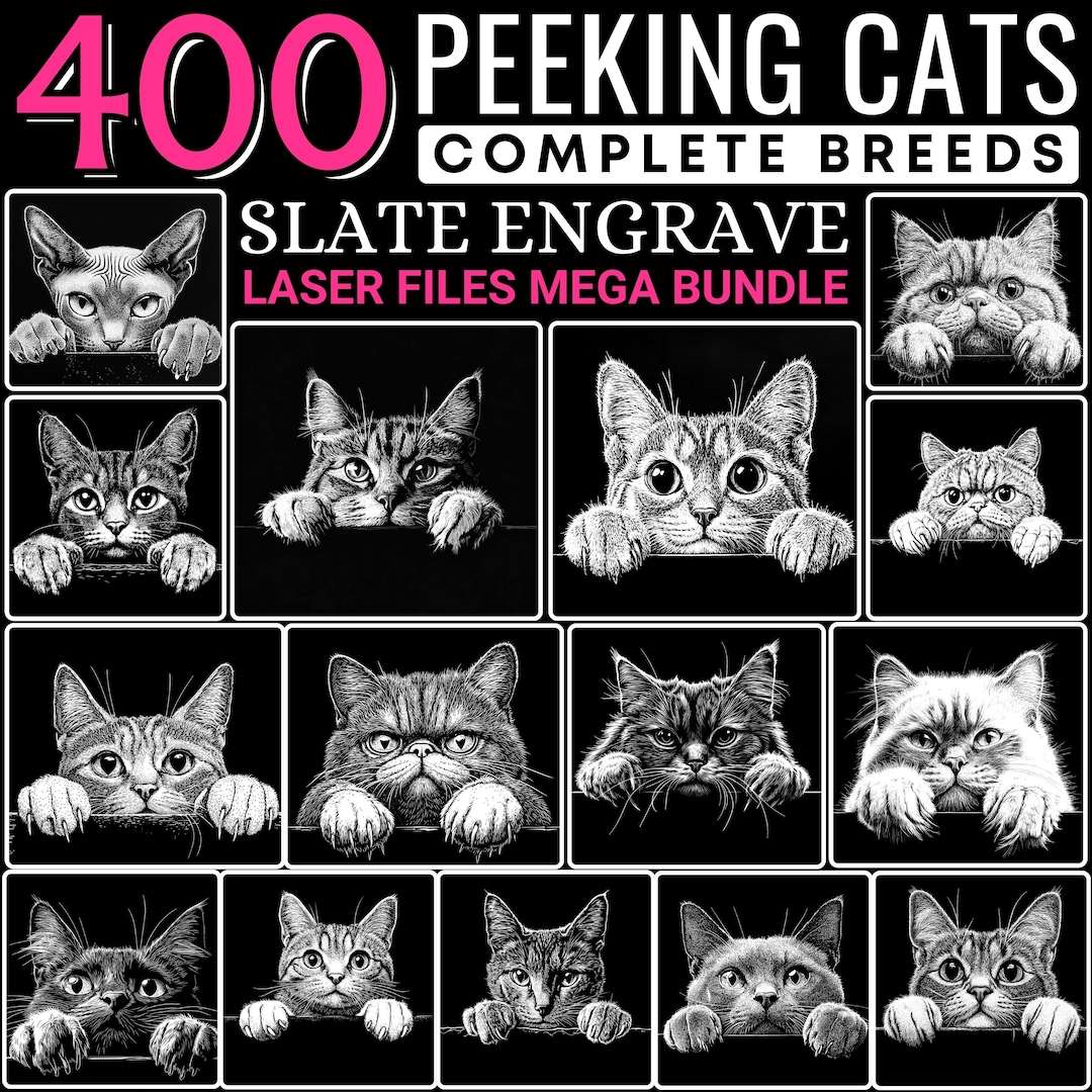 Peeking Cats Slate Engraving Files, Laser Ready PNG for CNC and ...
