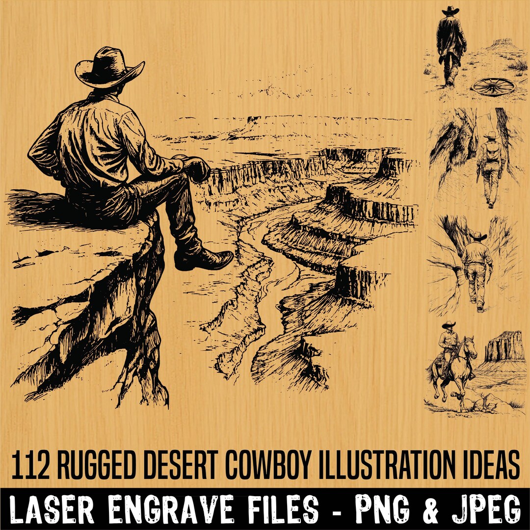 Laser Engraving Files Rugged Desert Cowboy Scenes Bundle Coaster Files ...