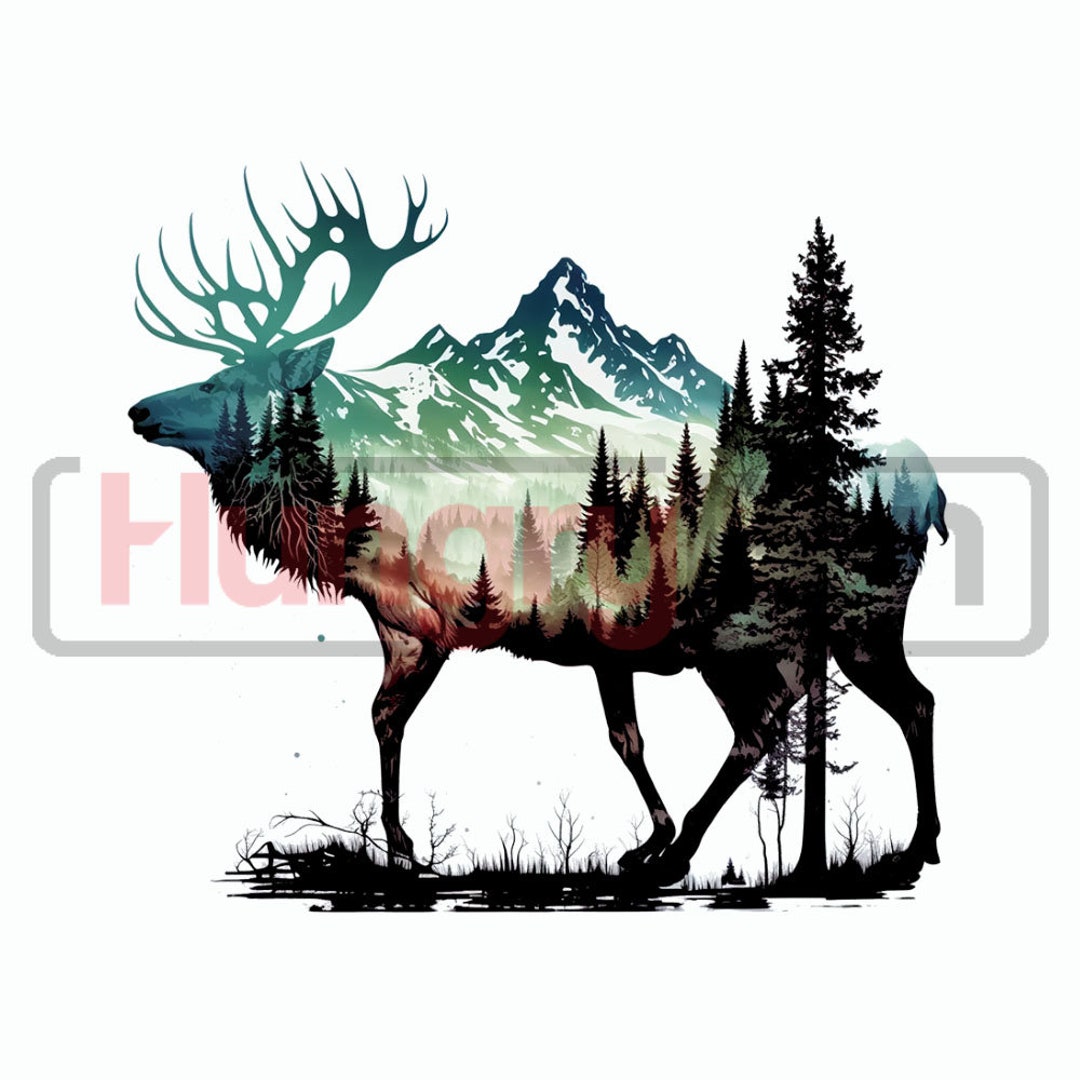 ELK PNG Sublimation Design Icy Nature With Trees Artsy Artwork Shirt ...