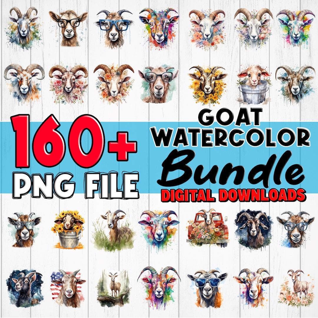 Goat Watercolor PNG Bundle Sublimation Design Printable High Quality ...