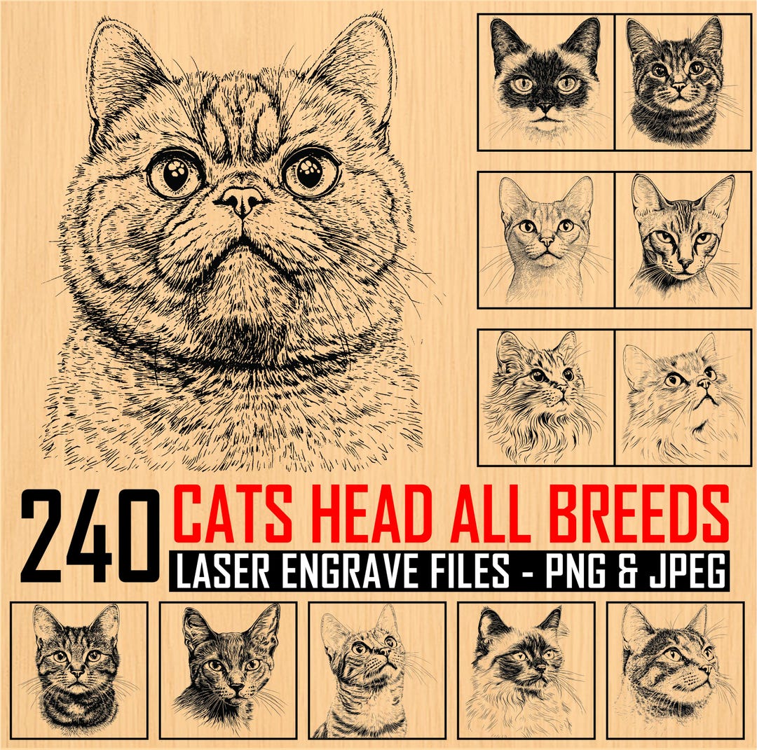 Laser Engraving Files Cats Portrait All Breeds Engraving Collection ...