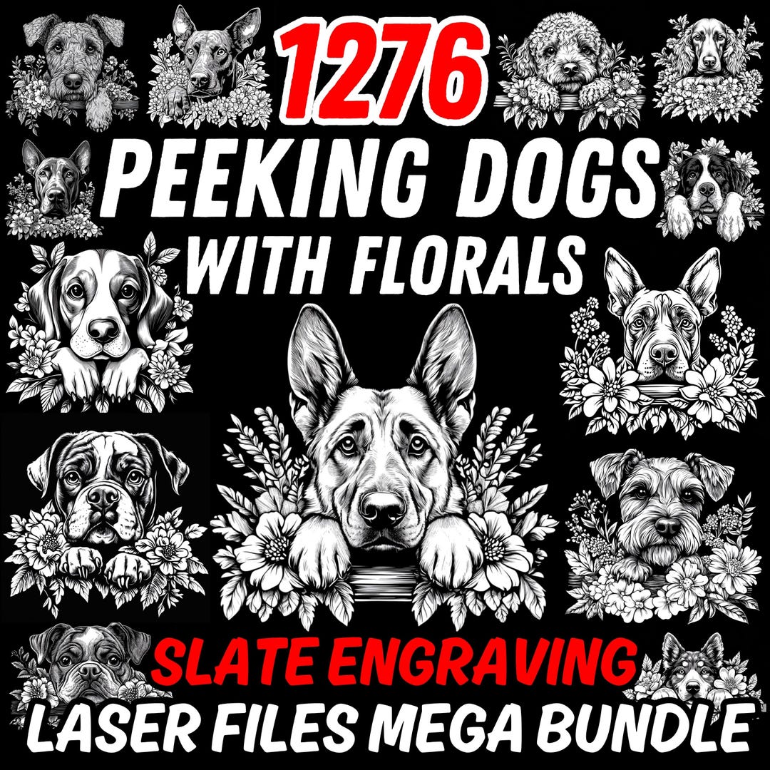 Slate Engrave Files Peeking Dogs in Florals All Breeds Png & Jpeg Laser ...