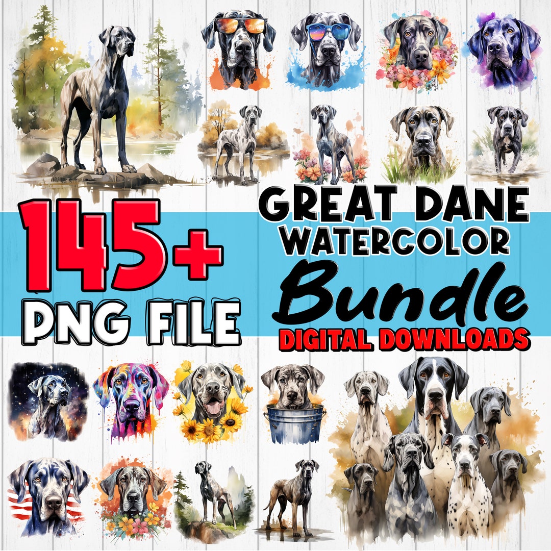 GREAT DANE Watercolor PNG Bundle Sublimation Design Printable High ...