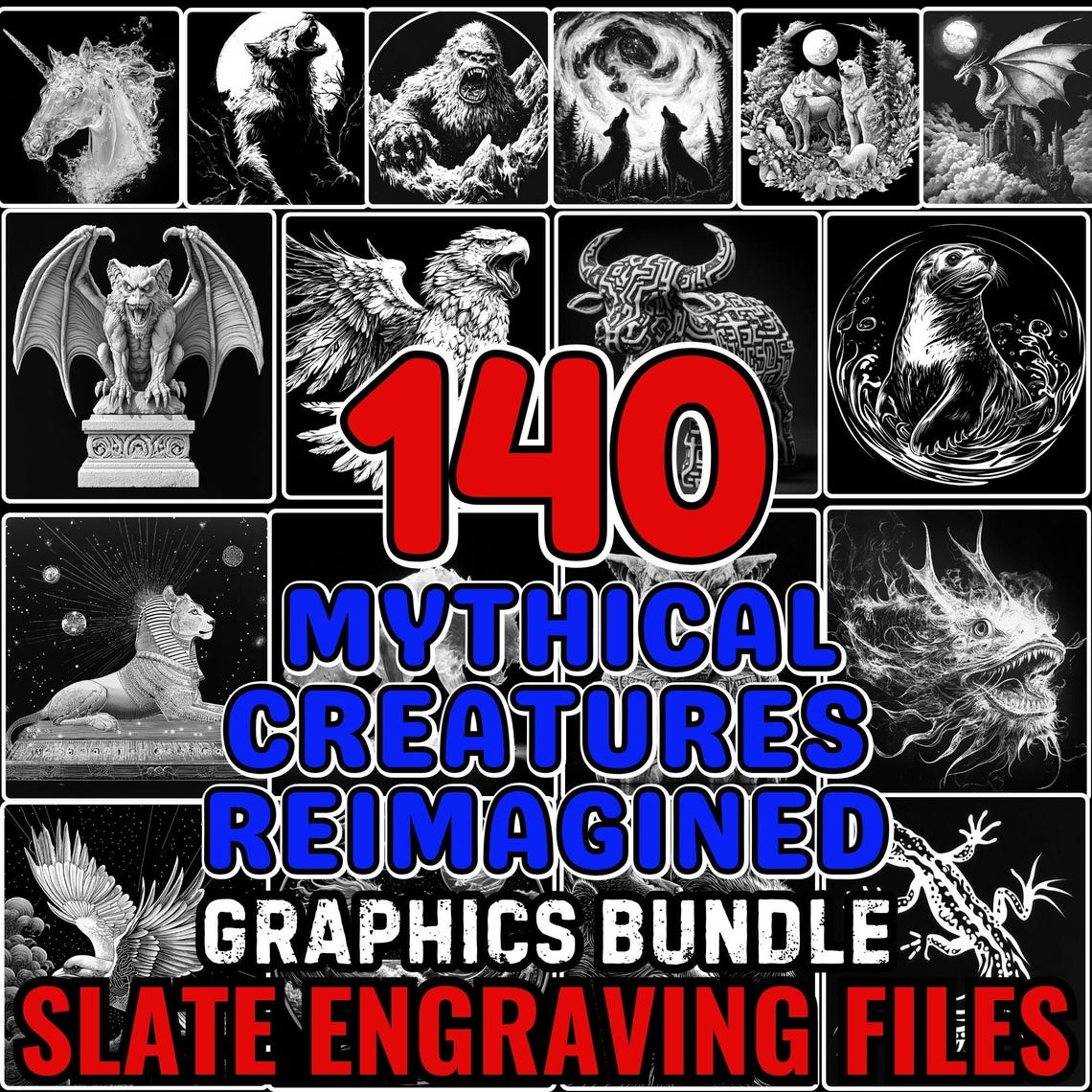 Slate Engrave Files Mythical Creatures Reimagined Png & Jpeg Art Set ...