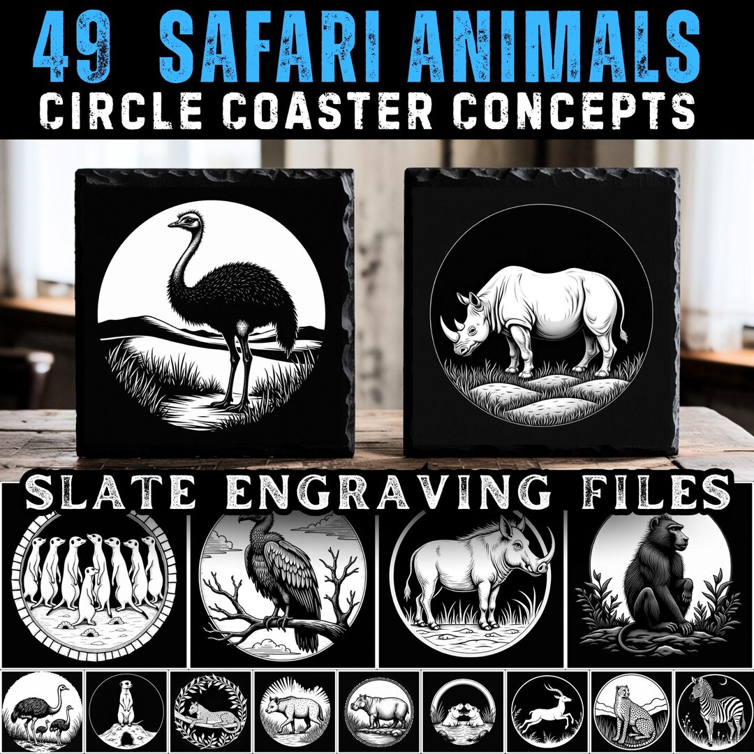 Slate Engraving Files Safari Animals Circle Coaster Concepts Bundle ...