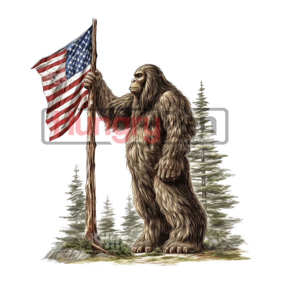 Bigfoot or Sasquatch PNG Sublimation Design Sasquatch Holding a USA ...