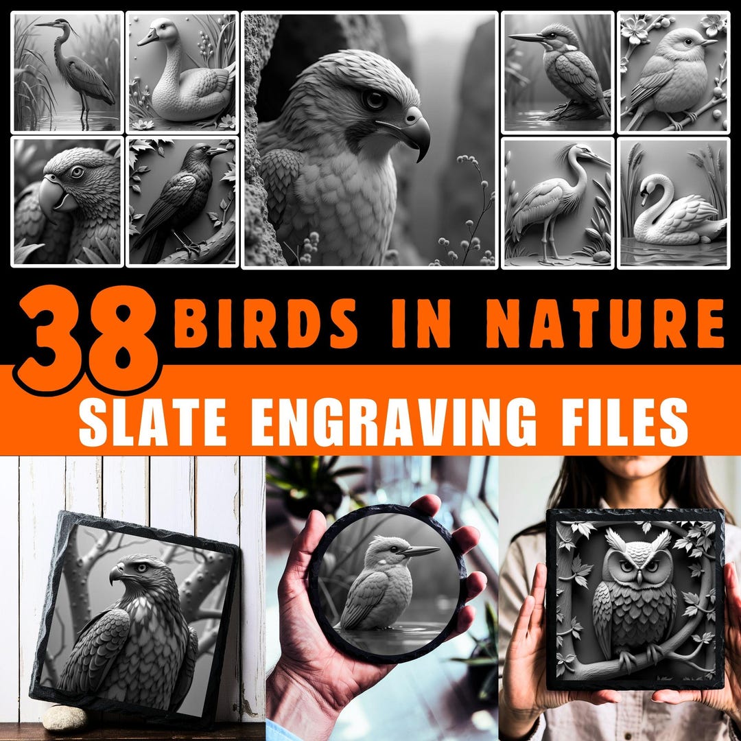 Slate Engrave Files Birds in Nature Png & Jpeg Artistic Engrave Decor ...