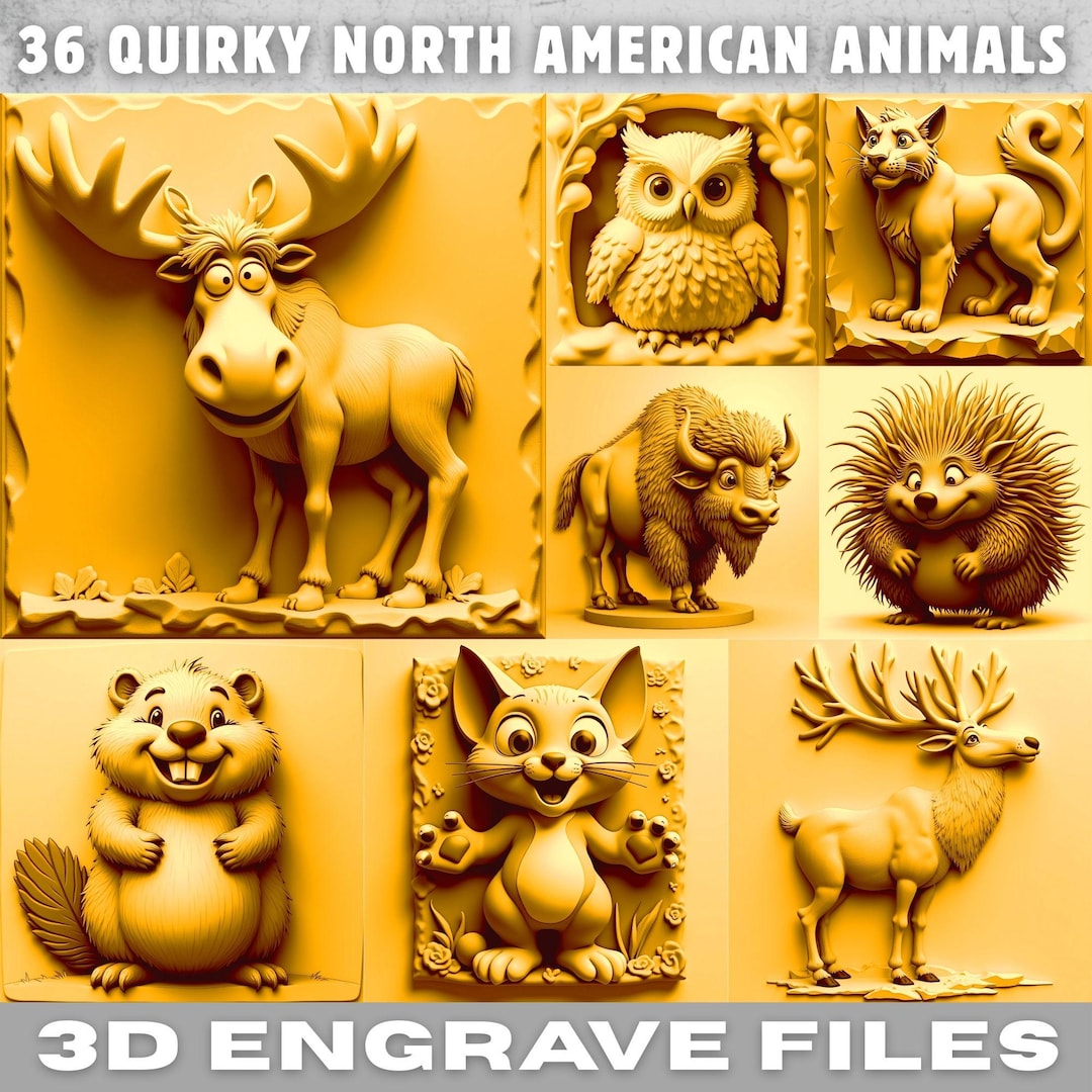 3D Engrave Grayscale Files Quirky North American Animals Bas-relief ...