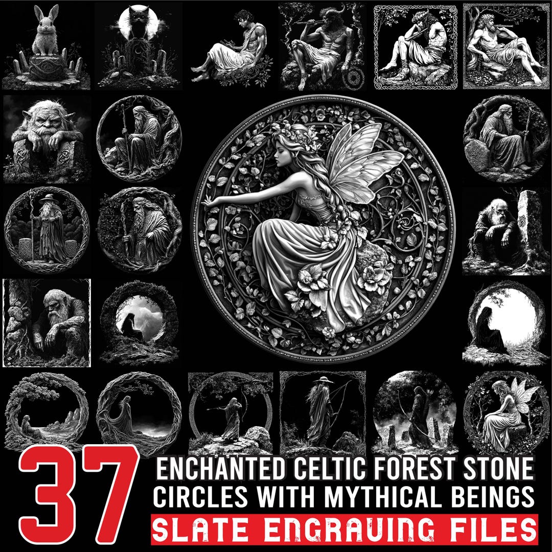 Celtic Forest Engraving Files Bundle With Mythical Creatures and Stone ...