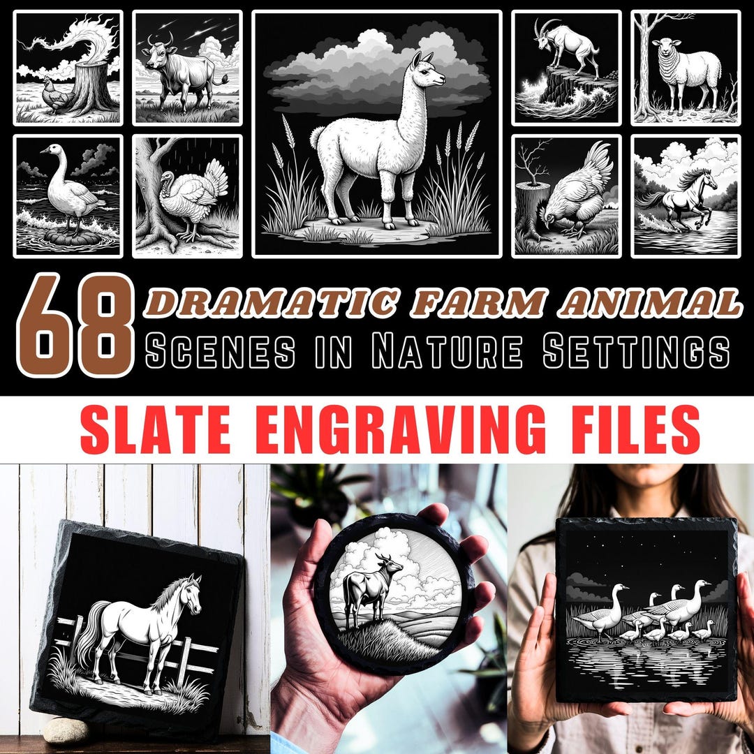 Slate Engraving Files Dramatic Farm Animal Scenes Bundle With Detailed ...