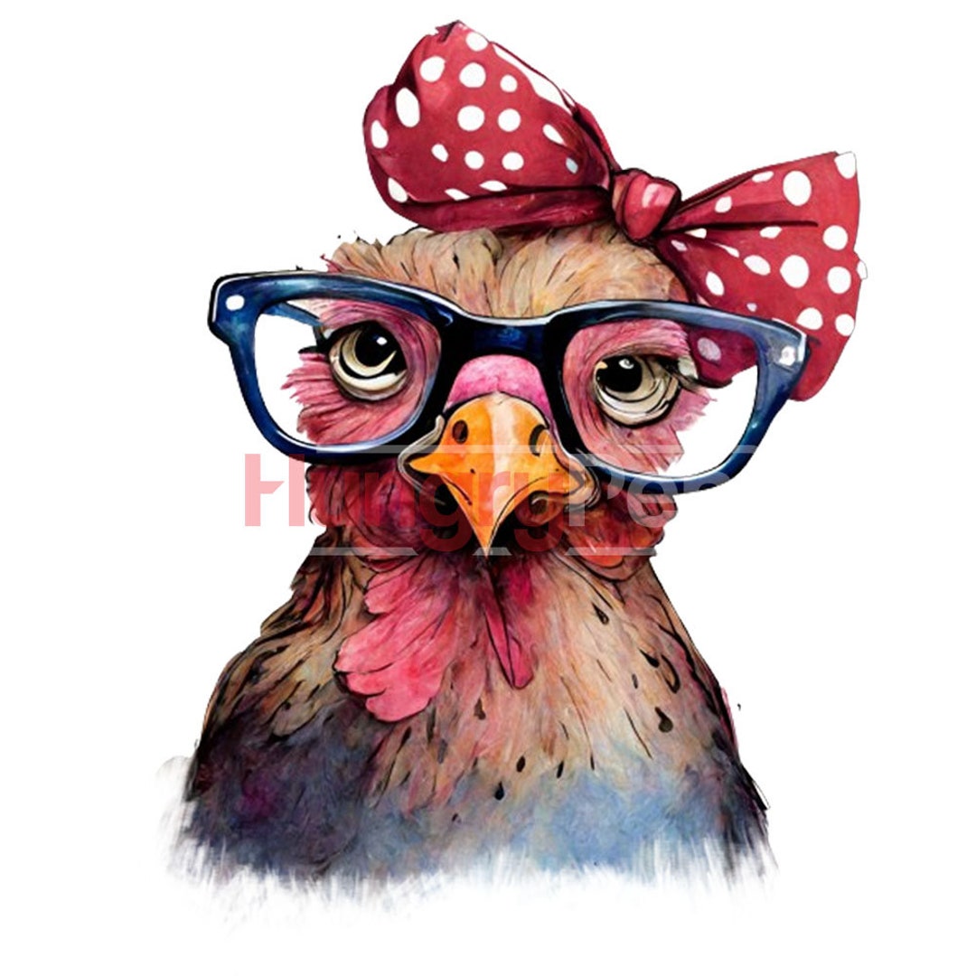 Girly CHICKEN PNG Sublimation Design - Chicken With Ribbon Pretty Face ...