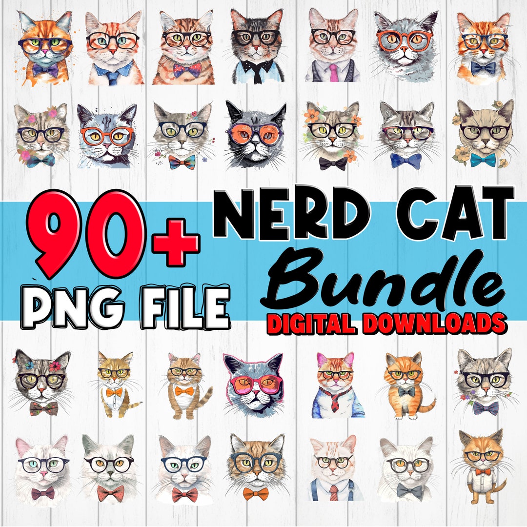 Nerd Cat PNG Sublimation Design Printable Instant Digital - Etsy