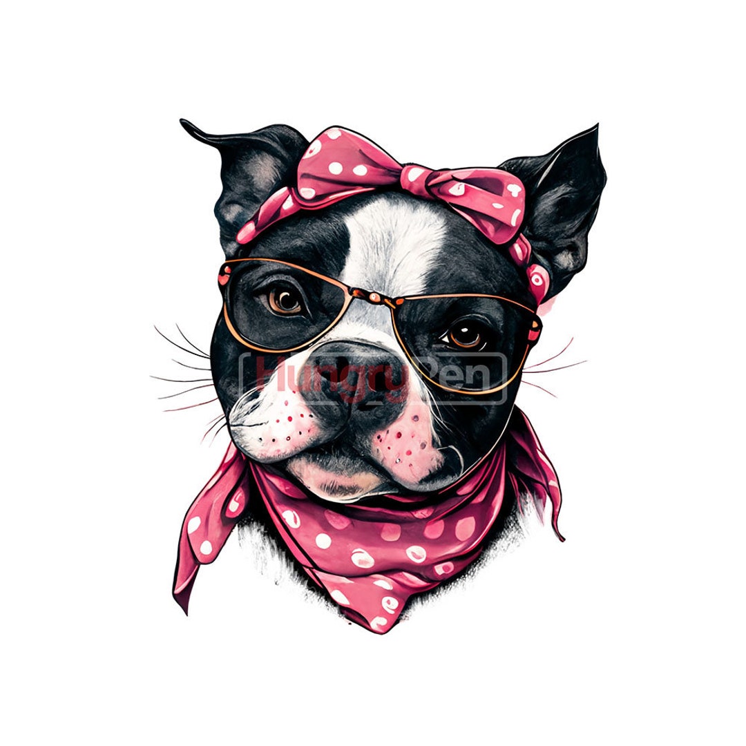 Female American Bully Dog With Ribbon and Eyeglass PNG - Etsy