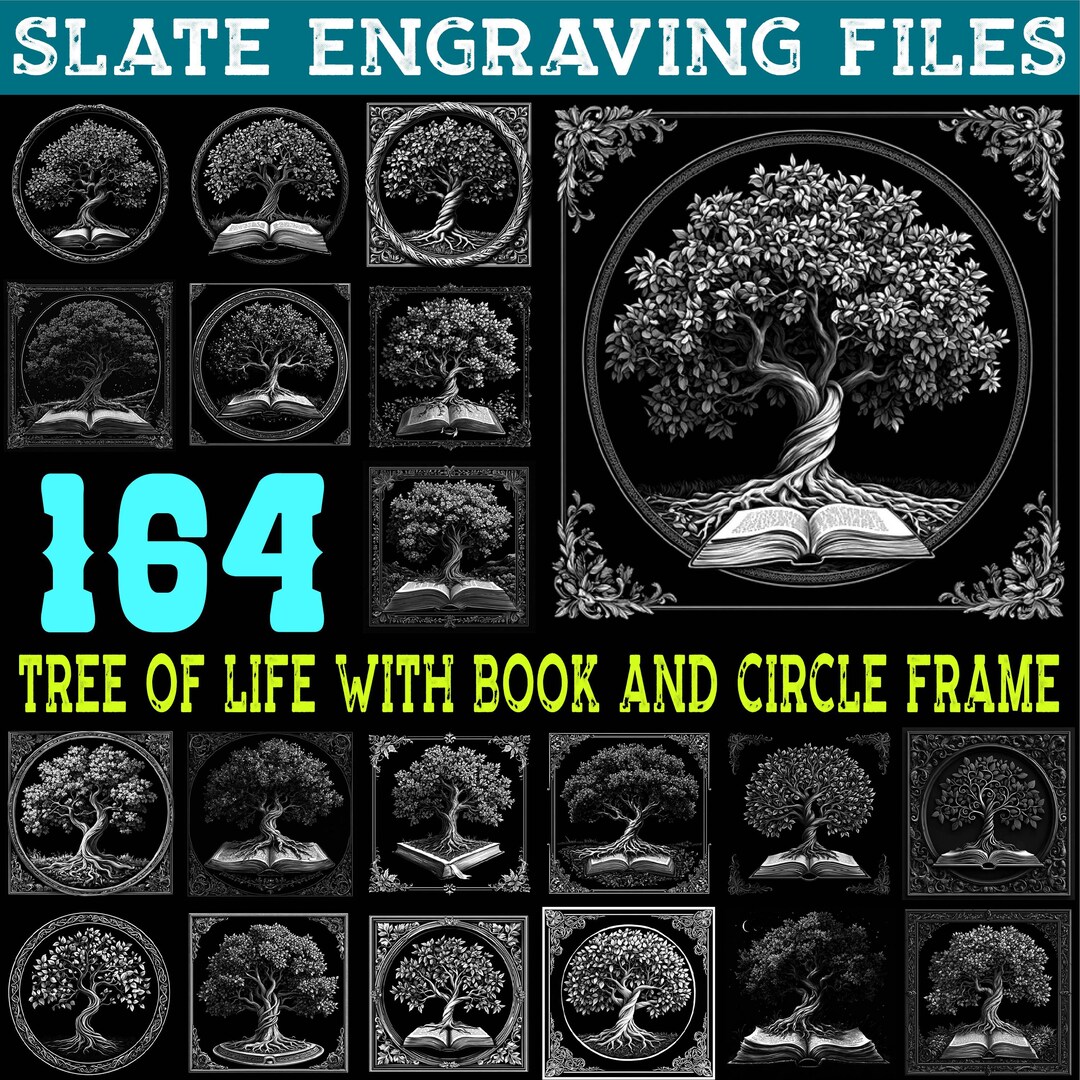 Slate Engraving Files Intricate Tree of Life With Book and Circle Frame ...