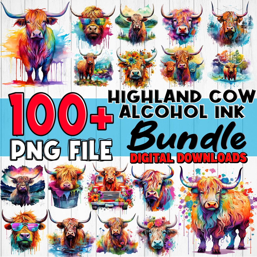 Highland Cow Alcohol Ink PNG Bundle Sublimation Designs, Printable High ...