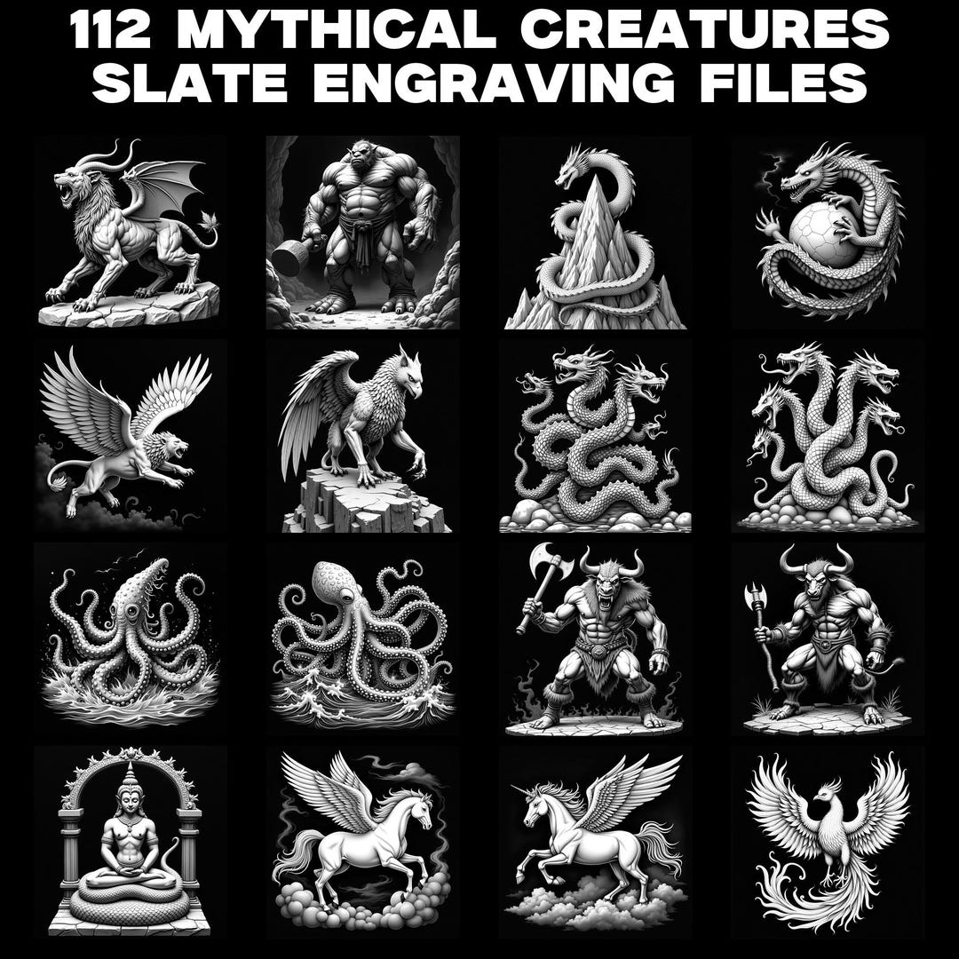 Slate Engraving Files Mythical Creatures Illustration Arts Bundle ...