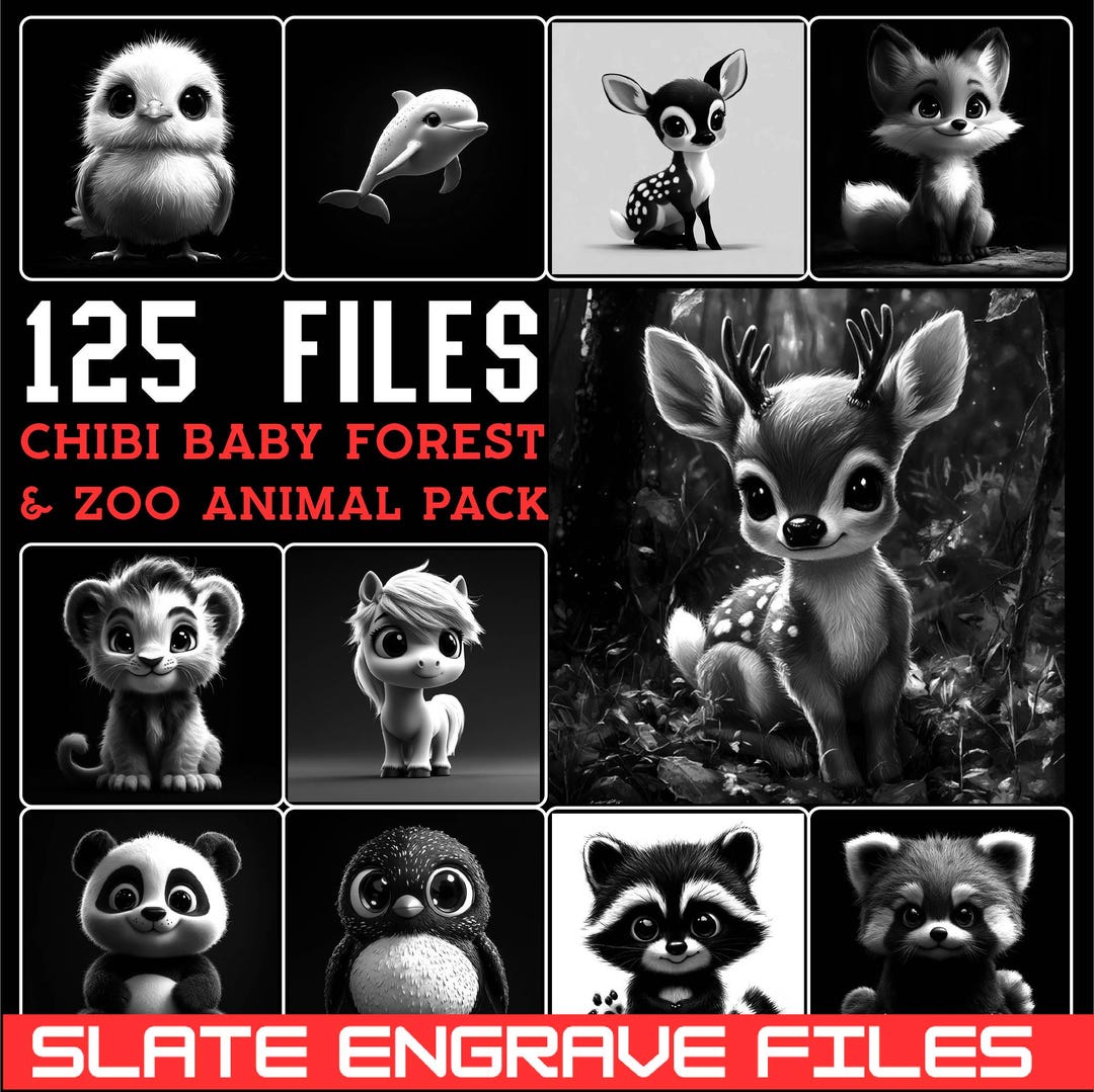 Slate Engraving Files Chibi Baby Forest & Zoo Animal Pack | Bundle ...