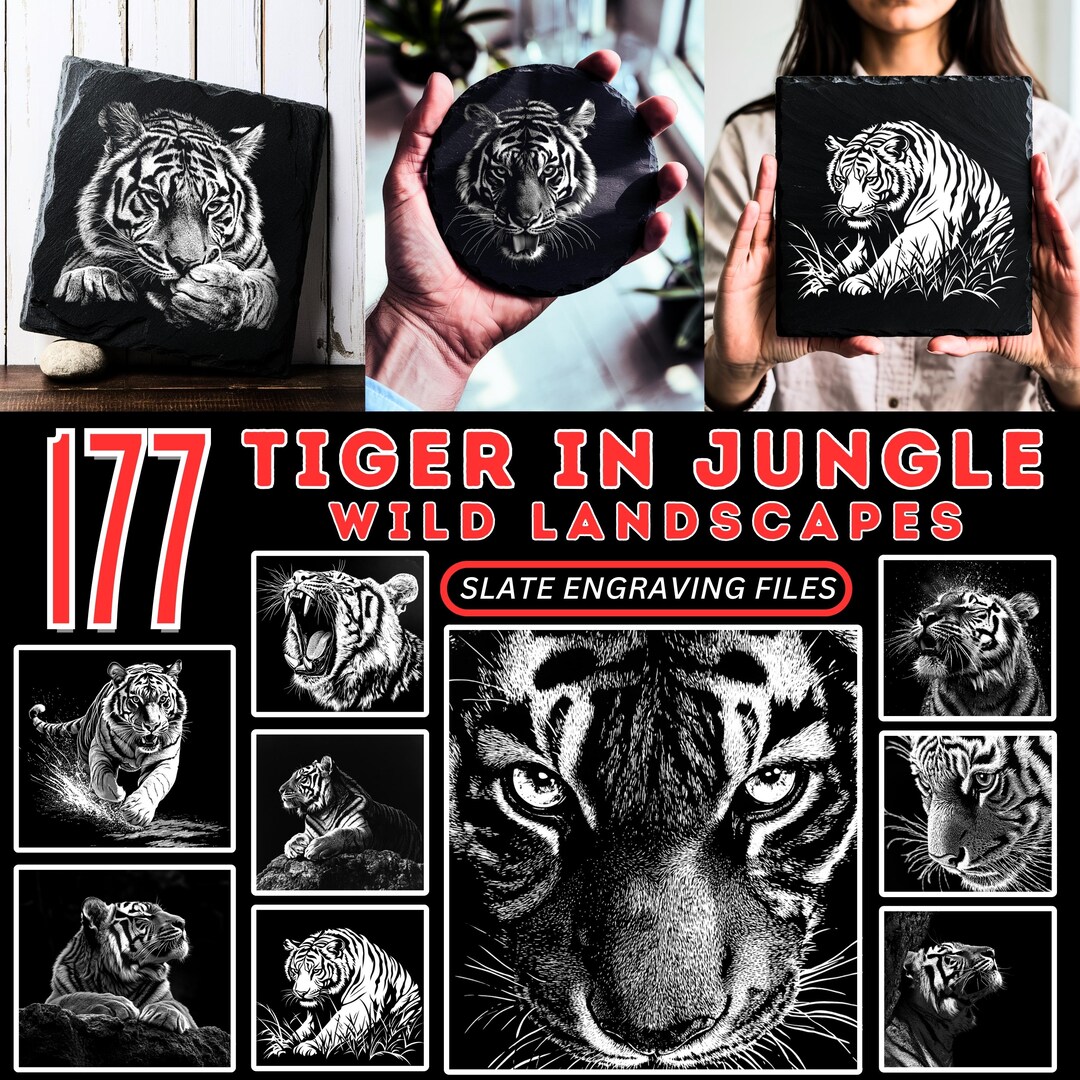Slate Engraving Files Tiger Highly Detailed Realistic Tiger in Jungle ...
