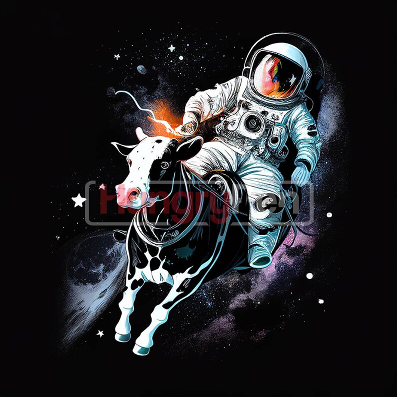 Astronaut PNG Sublimation Design Astronaut Riding a Cow Bull Rider ...