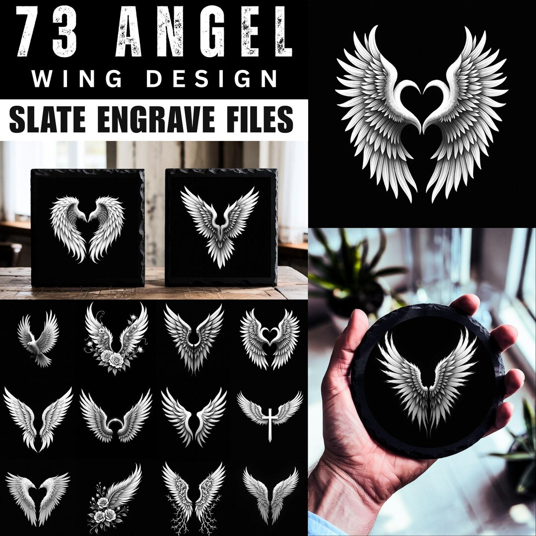 Slate Engraving Files Angel Wing Design Bundle Coaster Files for ...
