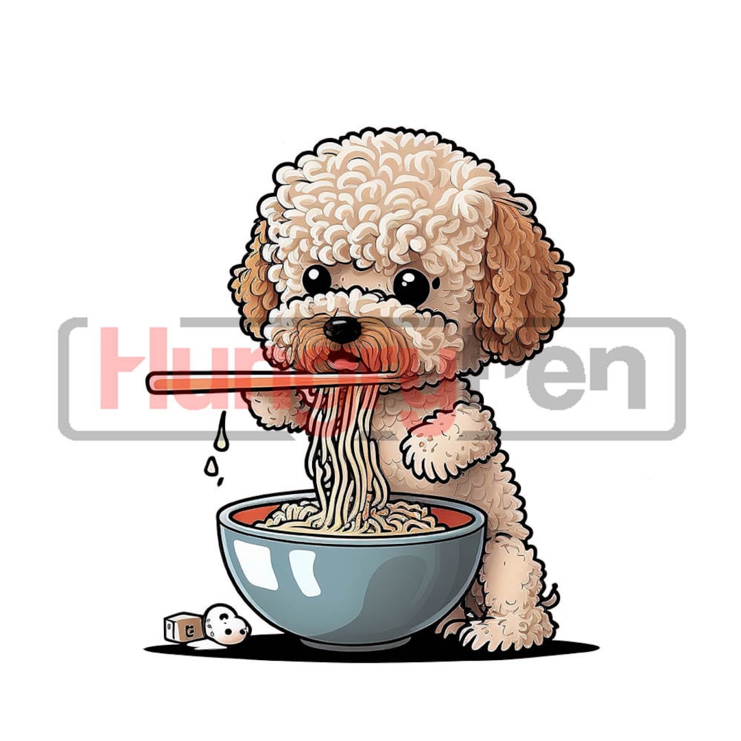 Poodle PNG Sublimation Design Cute Kawaii Poodle Eating Ramen Noodles ...