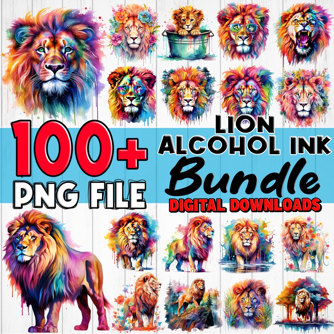 Lion Alcohol Ink PNG Bundle Sublimation Design Printable High Quality ...