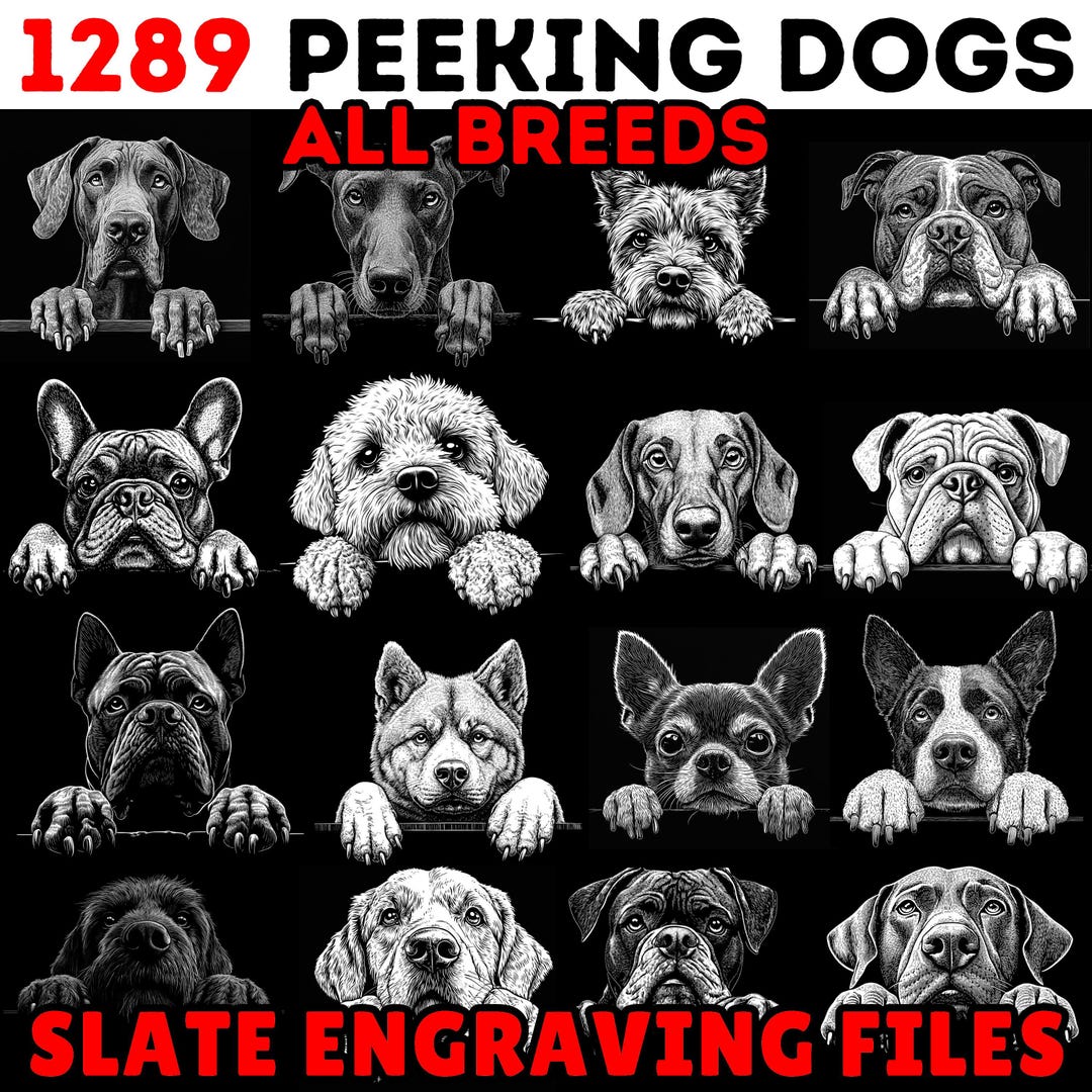 Slate Engrave Files Peeking Dogs Complete Breeds Pet, Laser Ready PNG ...