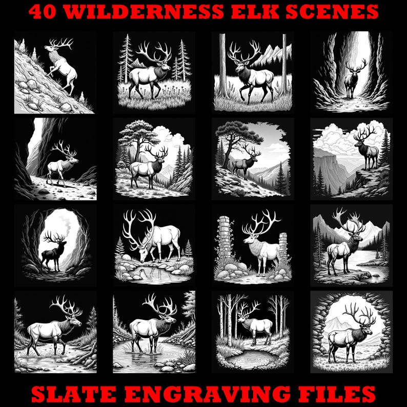 Slate Engraving Files Detailed Wilderness Elk Scene Concepts Collection ...