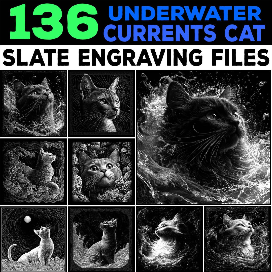Slate Engraving Files Underwater Cat Currents Art Bundle Coaster Files ...