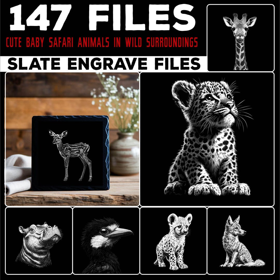 Slate Engraving Files Cute Baby Safari Animals in Wild Surroundings ...