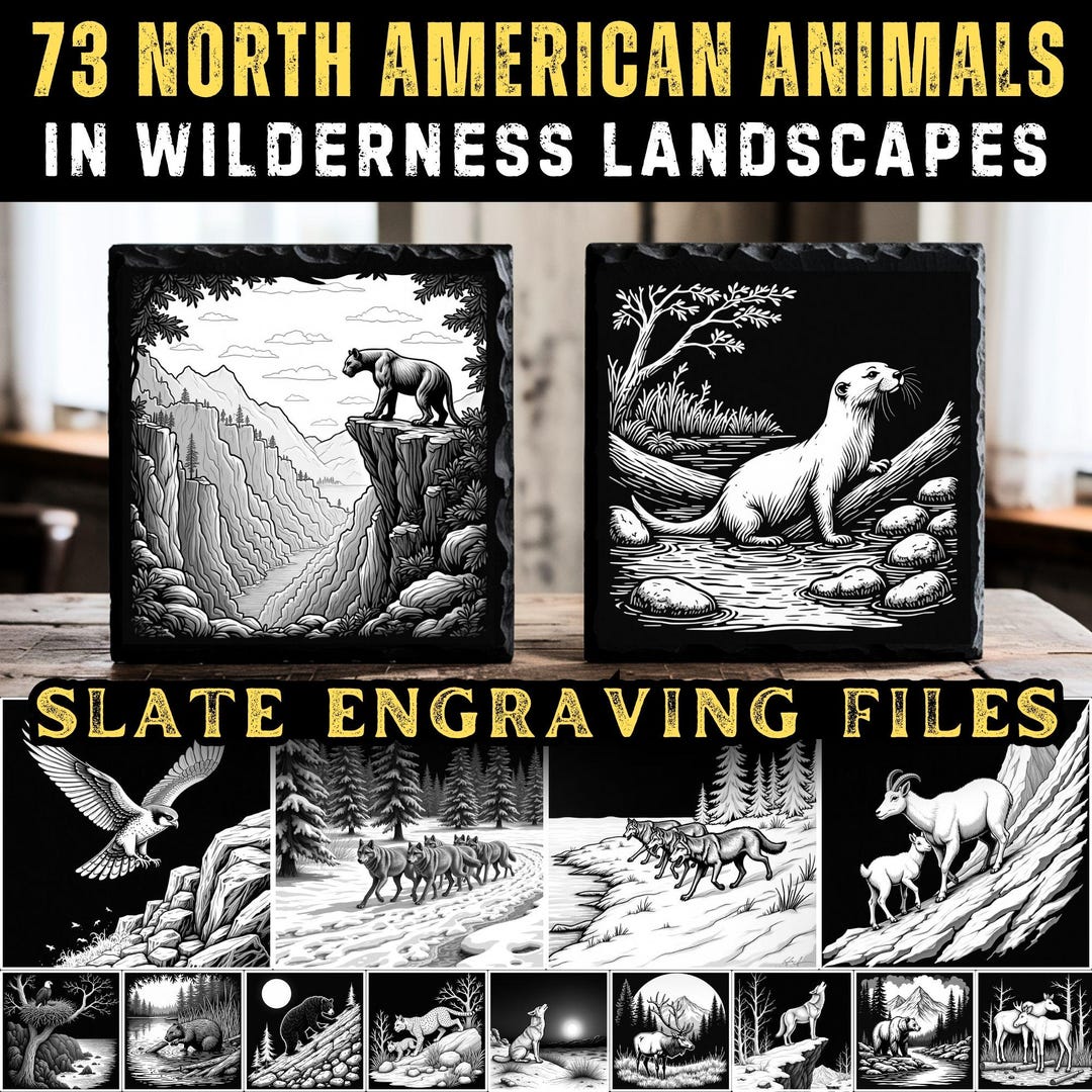 Slate Engraving Files North American Animals in Wilderness Landscapes ...