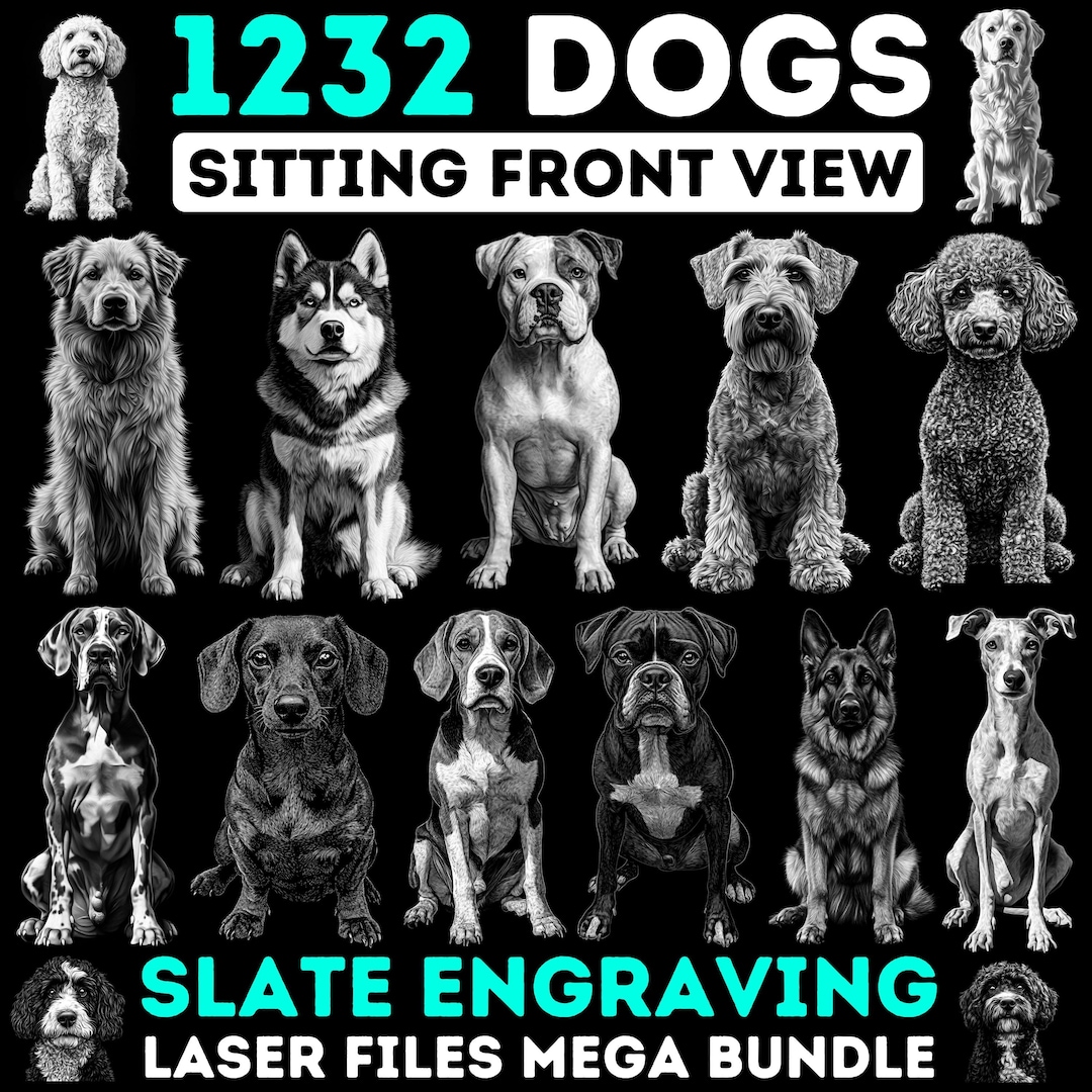 Slate Engrave Files Dogs Complete Breeds Sitting Pose Laser Ready PNG ...