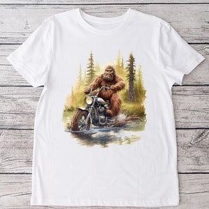 Bigfoot Sasquatch PNG Sublimation Design Riding Motorcycle in River ...