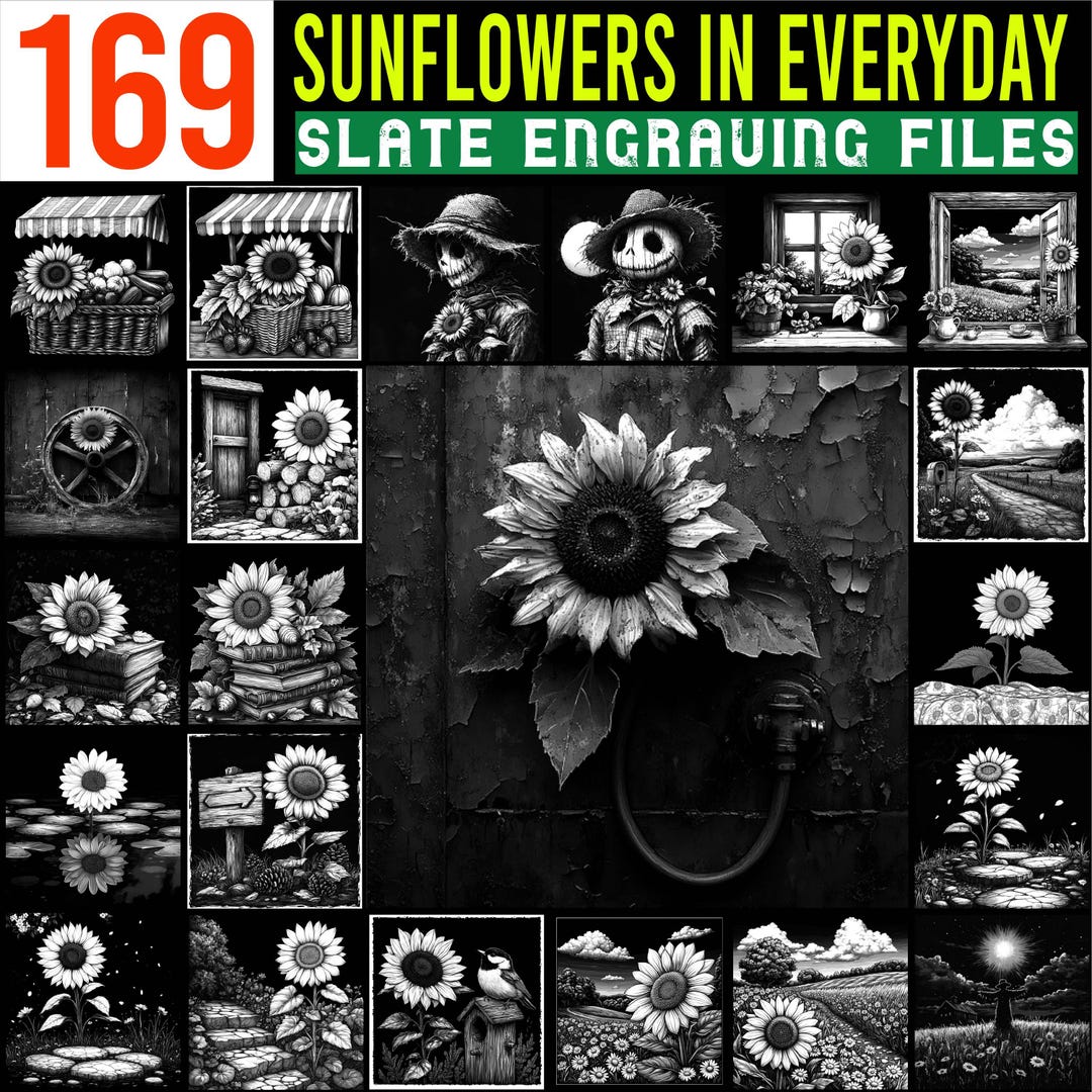 Slate Engraving Files Sunflower Garden Scenes Bundle Coaster Files ...