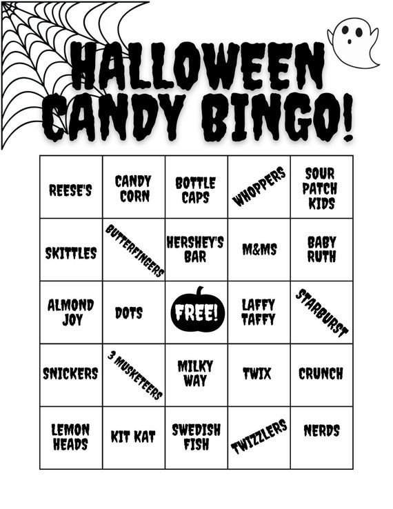 Halloween Candy Bingo printable Black and White - Etsy
