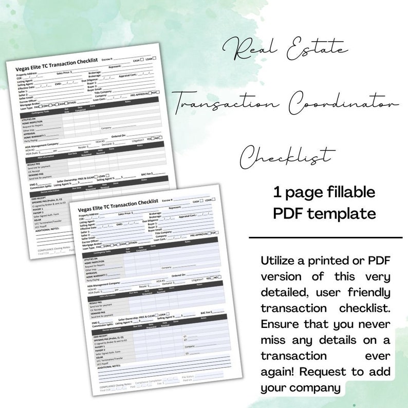 Real Estate Transaction Coordinator Checklist - Etsy