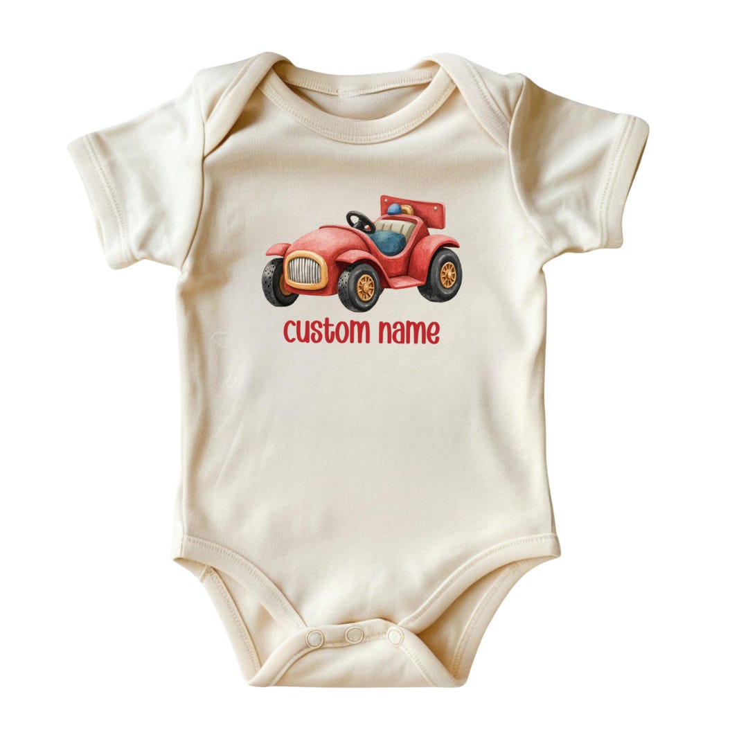 Racing Car Themed Baby Bodysuit • Personalized Baby Name Car Onesies ...