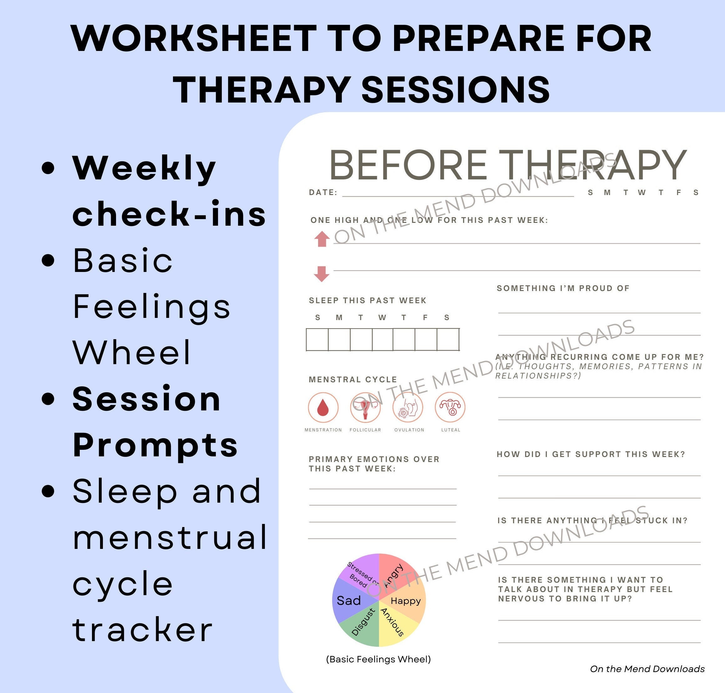Worksheet to Prepare for Therapy Sessions - Etsy