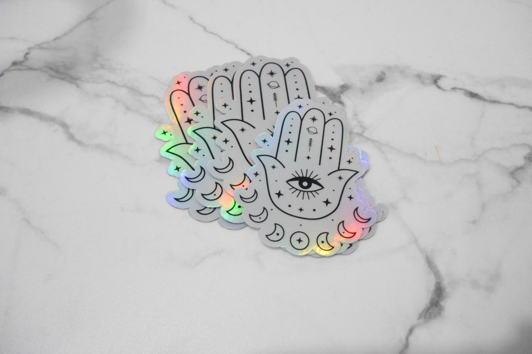 Holographic Hamsa Sticker, Hamsa Hand Sticker, Evil Eye, Phone or ...
