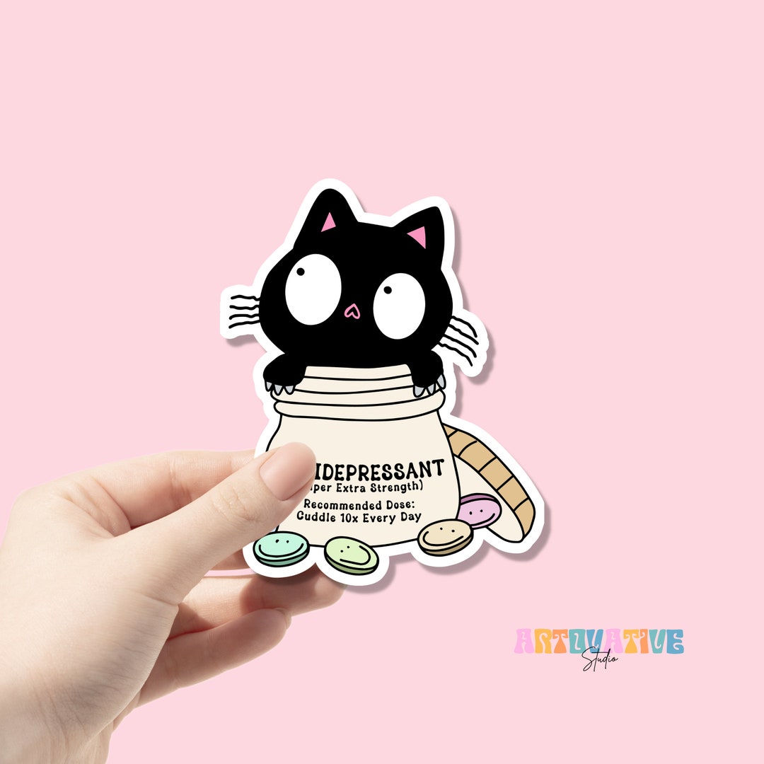 Cat Antidepressant Sticker, Mental Health Sticker, Cute Cat Pill Bottle ...