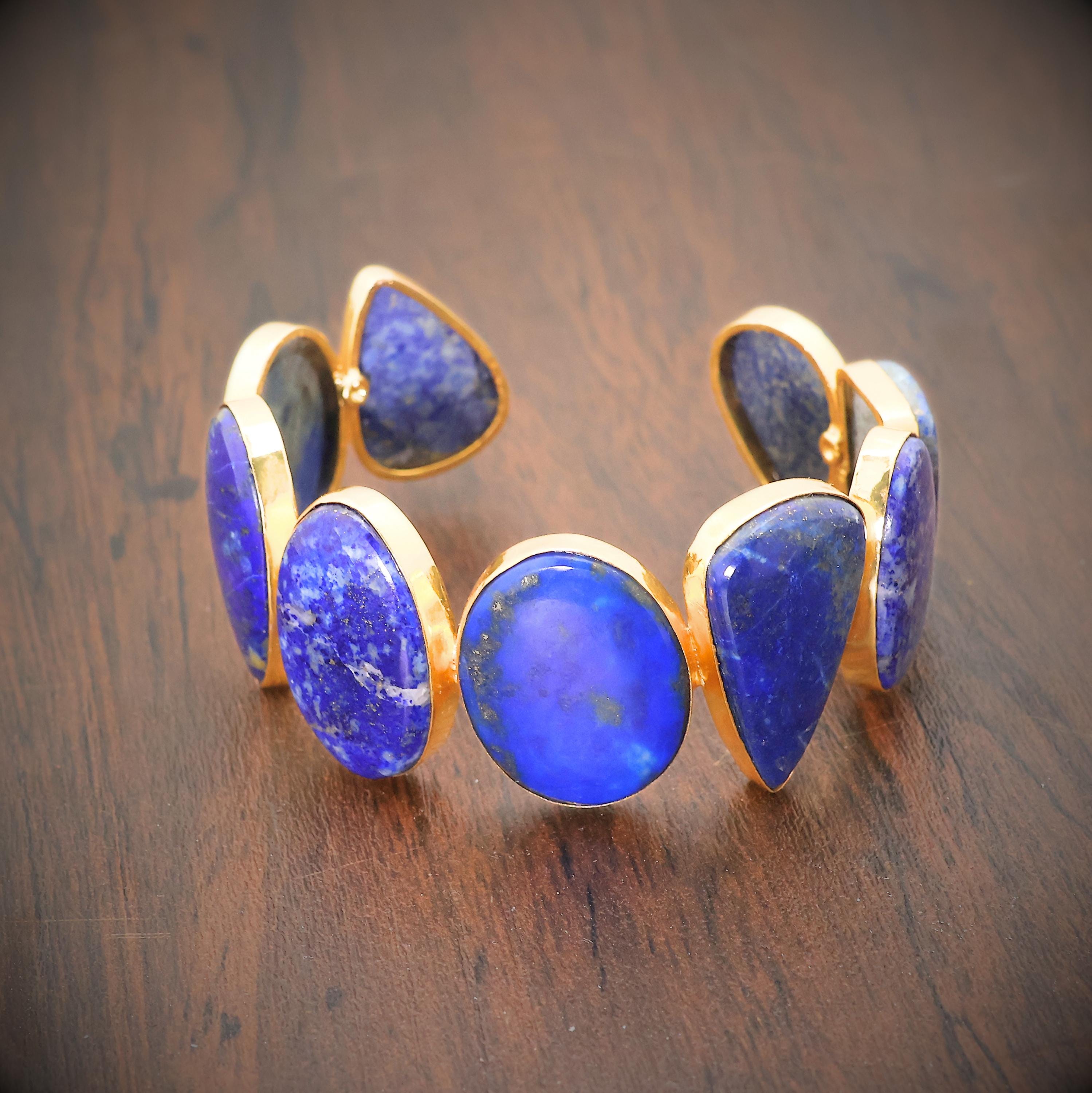 Natural Lapis Lazuli Bangle | 18k Gold Plated Bangle | Handmade Brass ...
