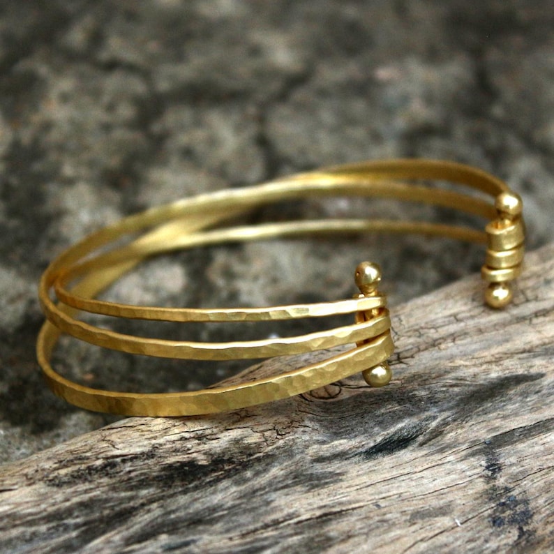 Artisan Hammered Gold Cuff Bracelet - Multi-strand Open Bangle ...