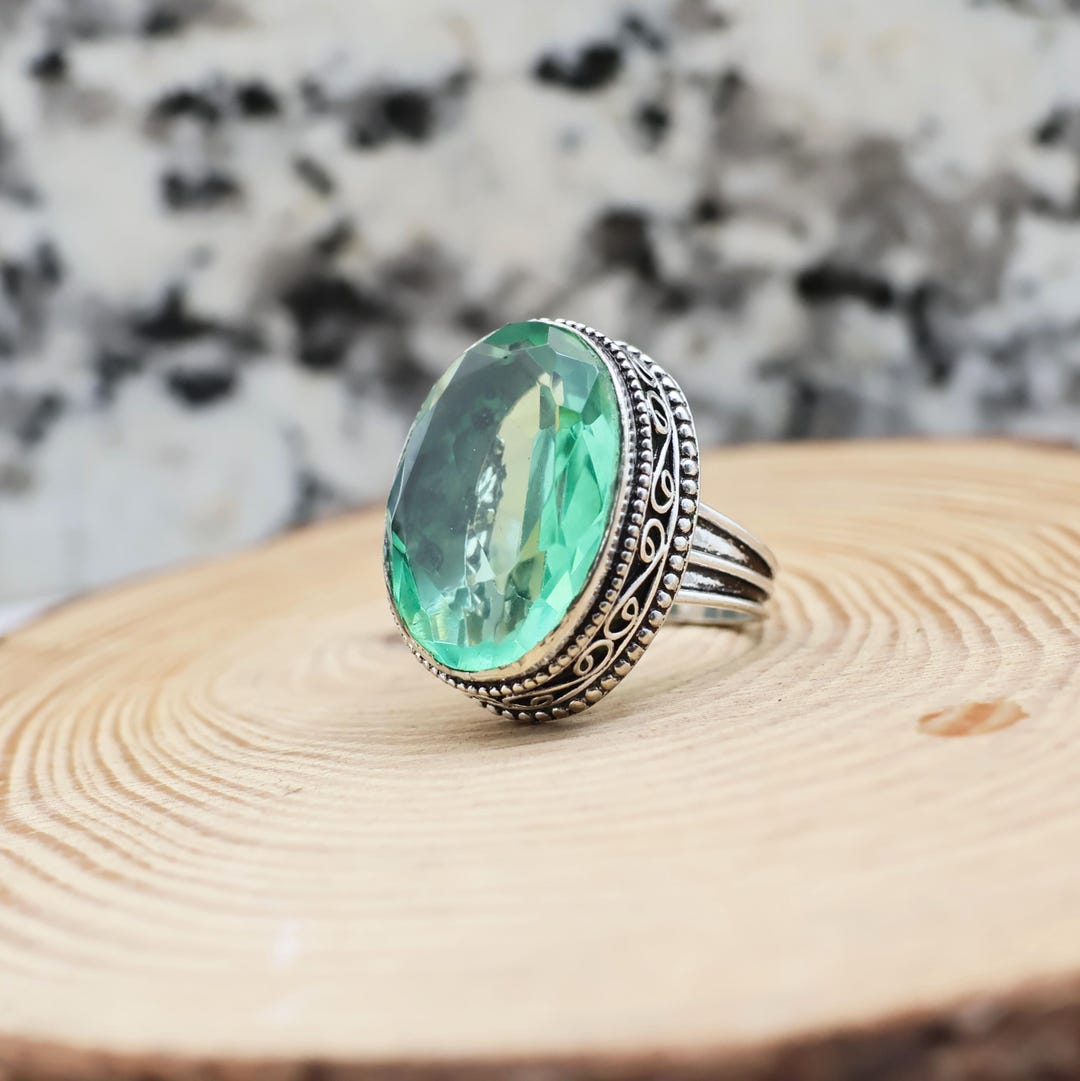 Unique Silver Ring With Aqua Apatite Quartz Gemstone Jewelry – Elegant ...
