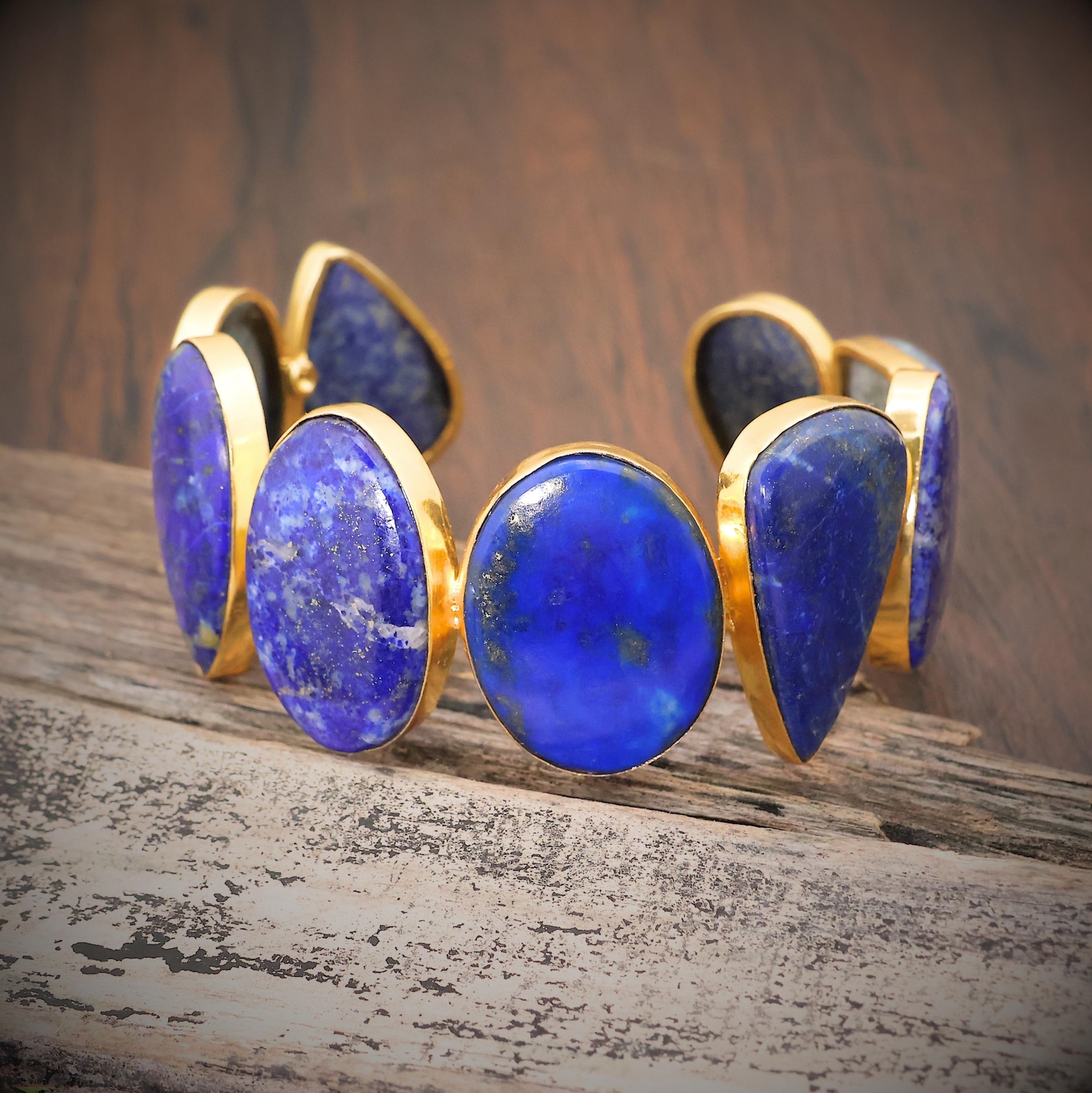 Natural Lapis Lazuli Bangle | 18k Gold Plated Bangle | Handmade Brass ...