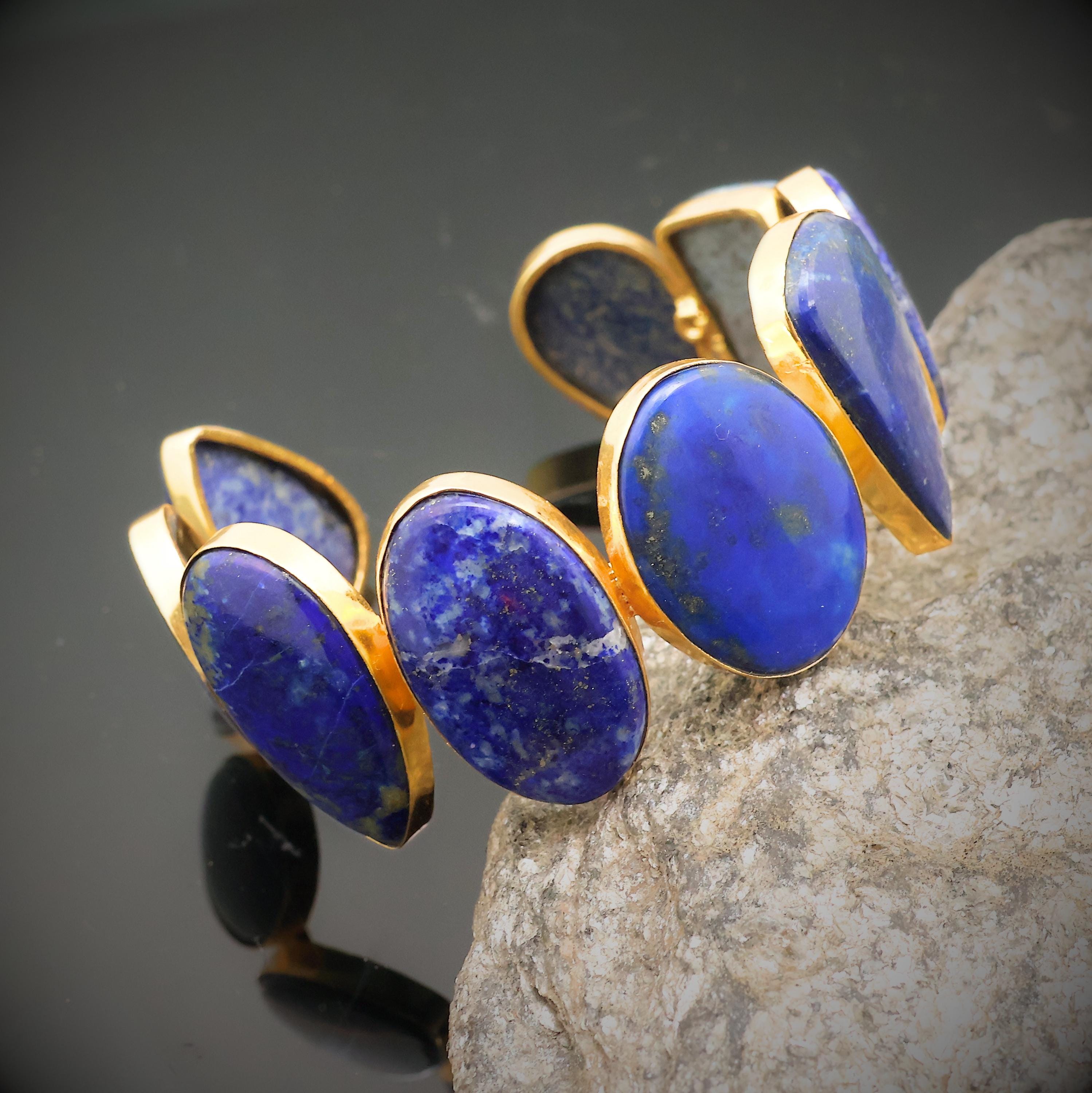 Natural Lapis Lazuli Bangle | 18k Gold Plated Bangle | Handmade Brass ...
